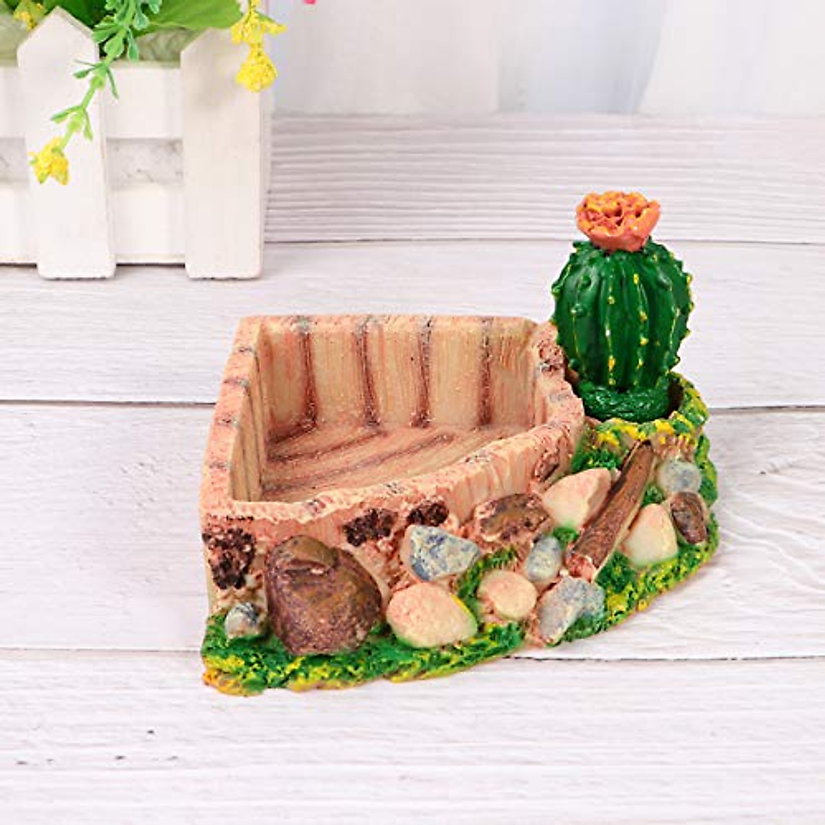 POPETPOP Reptile Resin Corner Water Dish - Reptile Corner Bowl for Tortoise Lizard Bearded Dragon Frog Leopard Gecko Snake Chameleon - Cactus