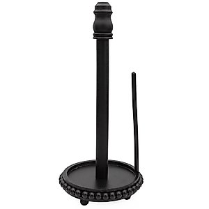 AuldHome Farmhouse Paper Towel Holder (Black); Wooden Beaded Rustic Disposable Towel Dispenser for Countertop