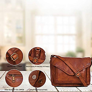 Genuine Leather Classic Flapover Crossbody Purse for Women Small Cute Tote/Bag (Tan Wash)