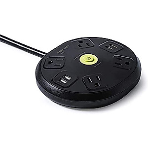 Power Strip Surge Protector Hub with 4 Outlet 4 USB 6 ft Extension Cord for Conference Room, 1200 Joules, Round Design by Easylife Tech