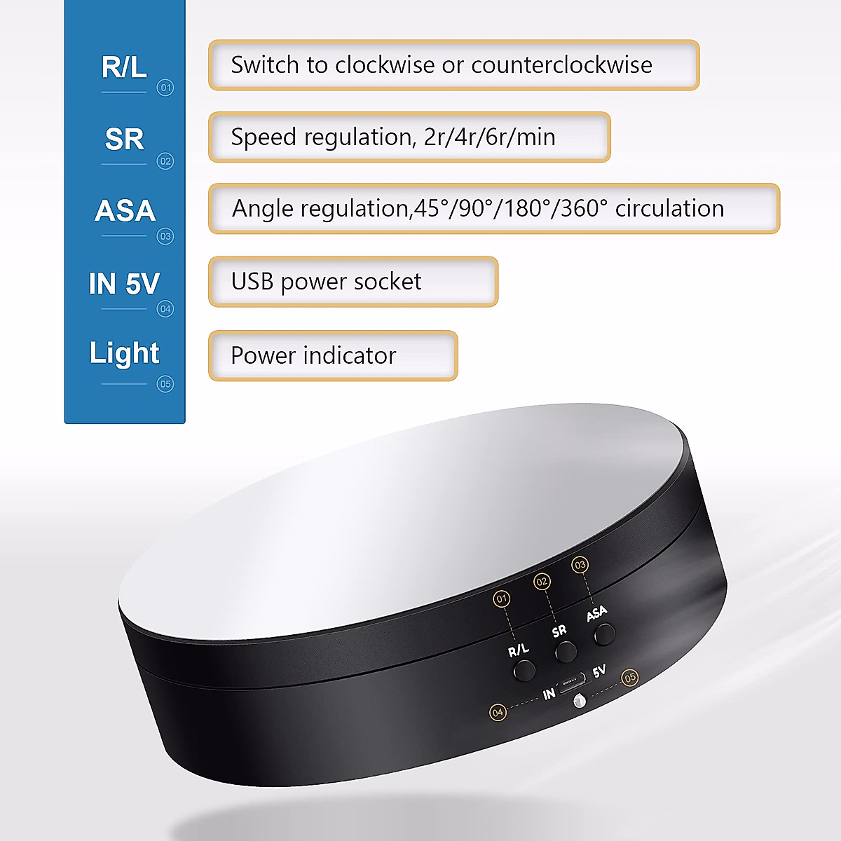 Hicarer Rotating Display Stand 360 Degree Motorized Rotating Turntable Display Stand with USB Power Cable for Photography Products and Shows, Black (PVC)