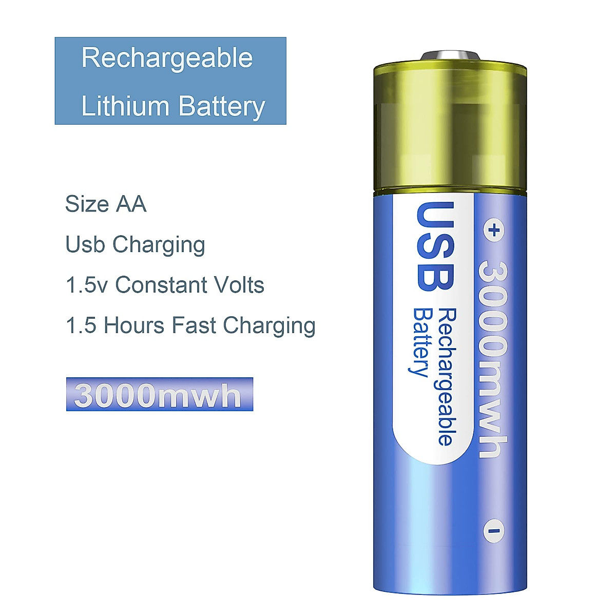Palowextra AA Lithium Li-ion Rechargeable Batteries 3000mWh, USB Double A Battery 1.5V Constant Output Fast Charging (6 Count)