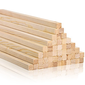 Elsjoy 50 Pack Square Wooden Dowel Rod, 1/2 x 12 Inch Unfinished Pine Wood Sticks, Natural Long Dowel Strips Wood Sticks for Woodcraft, Model, DIY Project, Home Decor