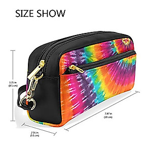 ALAZA Cute Pencil Case Tie Dye Rainbow Colorful Pen Cases Organizer PU Leather Comestic Makeup Bag Make up Pouch, Back to School Gifts