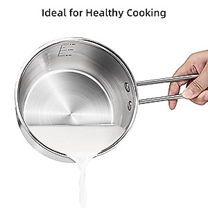 Tiilan Sauce Pan, Saucepan with Lid - Milk Pan for Family, Kids, Couple - 18/8 Stainless Steel - 1.5 Quart/1.7 Liter, Silver
