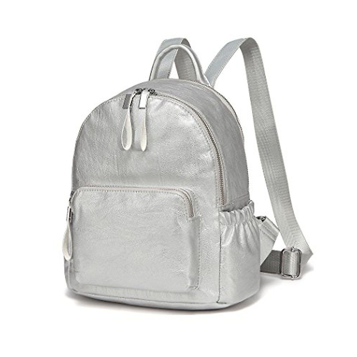 VASCHY Mini Backpack Purse, Cute Faux Leather Small Backpack Purse for Women and Teen Girls with Double Compartment Silver