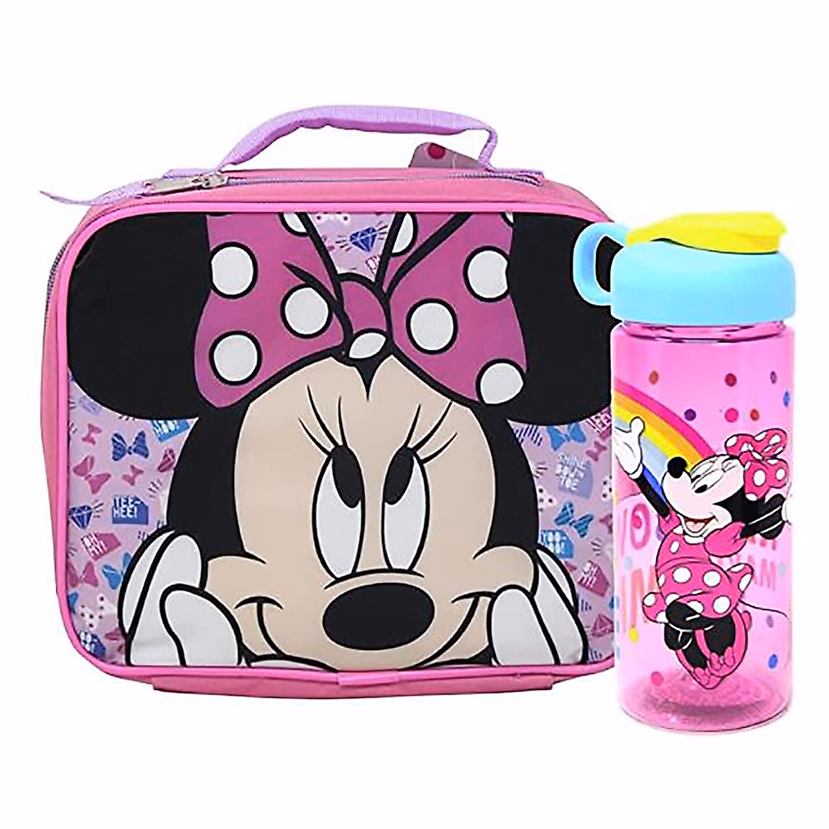 Disney Minnie Mouse Lunch Box and Water Bottle Bundle 2 Pc. Set, Soft Insulated Lunch Bag with BPA Free Water Bottle for Kids