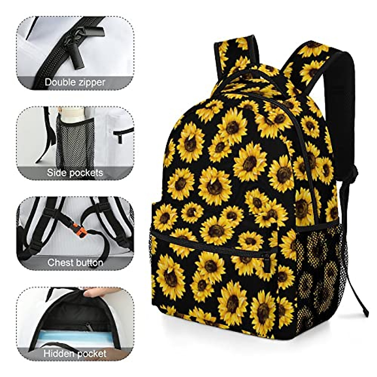 AllAnime Sunflower Backpack for Women Girls for School Work College Gifts