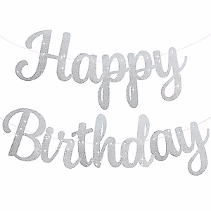 BEISHIDA Silver Happy Birthday Banner - NO DIY,10Feet,Pre-Strung-Glitter Happy Birthday Sign, Happy Birthday Garland,Happy Birthday Backdrop,Happy Birthday Decorations for Women