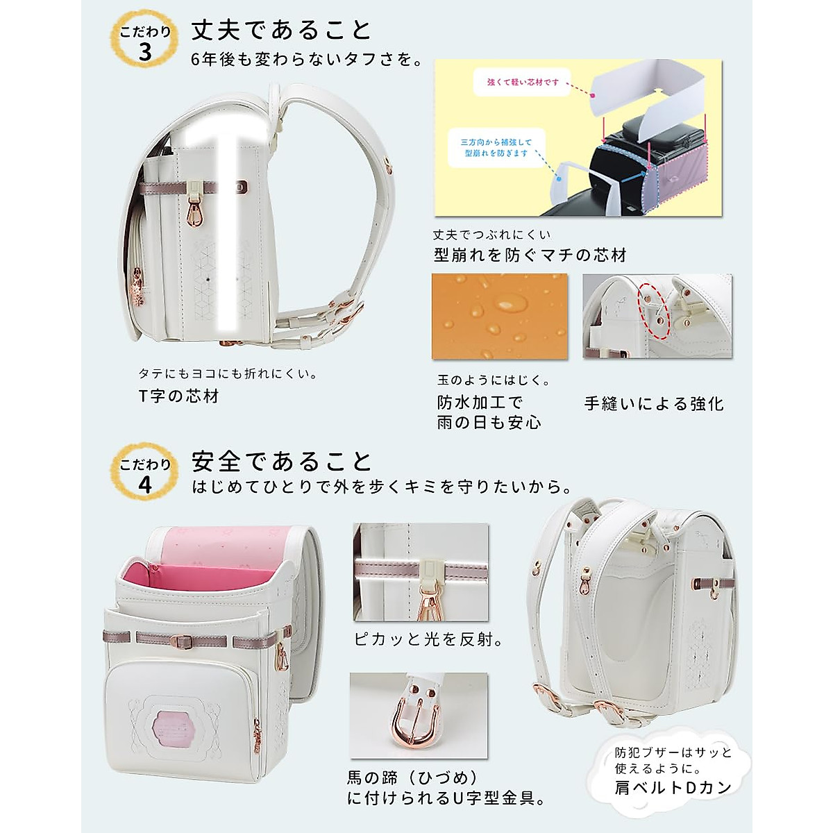 Baobab's wish Ransel Randoseru Backpack Semi-automatic satchel Japanese Elementary school bag for girls boys PU bab-rdjn01 (New White)
