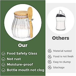 holoith Sugar Container with Bamboo Lid and Spoon,15 oz Sugar Bowl Glass Jar for Coffee Bar Accessories Coffee Canister Kitchen Decor Housewarming Gift Christmas Refillable Design