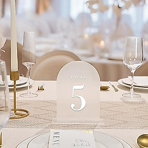 UNIQOOO Frosted Arch Wedding Table Numbers with Stands 1-15, 5x7 Acrylic Signs and Holders, Perfect for Centerpiece, Reception, Decoration, Party, Anniversary, Event