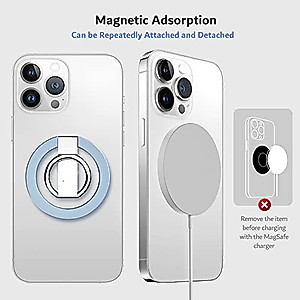 PZOZ Magnetic Phone Ring Grip Finger Holder for MagSafe, 360° Adjustable Kickstand for iPhone 14, 13, 12, Pro, Mini, Max, Plus, Compatible Mag Safe Case (Blue)