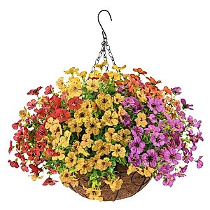 ZFProcess Artificial Faux Hanging Plants Flowers Basket Outdoor Porch Garden Spring Decoration,Fake Silk Daisy in Planter Realistic UV Resistant for Outside Home Patio Balcony Yard(Multicolor)