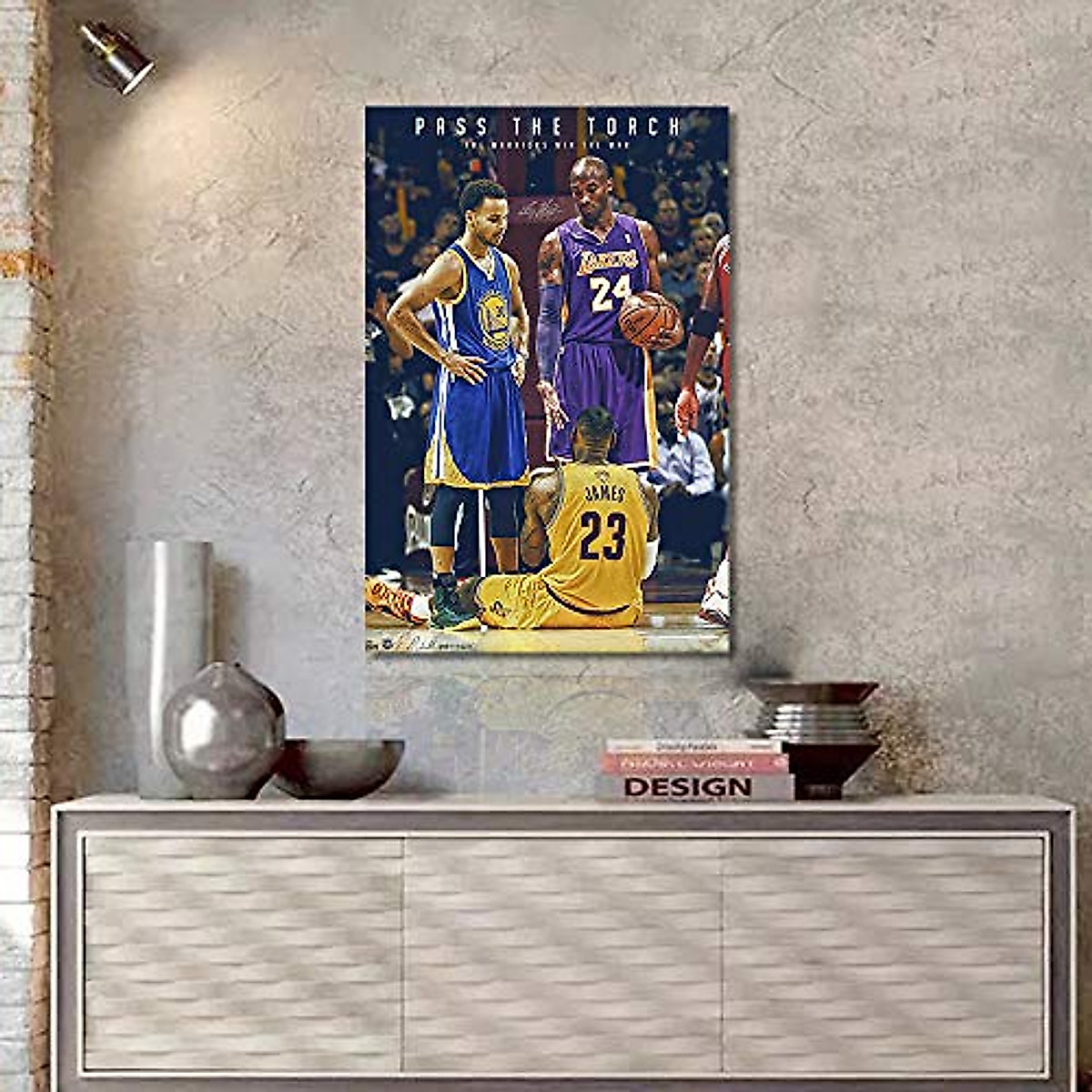 Sports Legends Black Mamba Lebron James & Stephen Curry Poster Wall Art Decor Framed Print 1 Pcs All Basketball Star Fans Gift for Guys & Girls Bedroom Decoration Ready to Hang - 12"Wx18"H