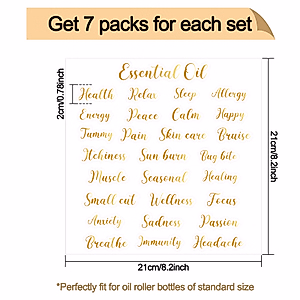 7 Sheets Essential Oil Labels Stickers, Adhesive Letter Labels Oil Roller Bottles Lip Oil Tubes Waterproof Stickers Essential Oil Accessories Water-Proof Roller Bottle Label Decoration (Gold)
