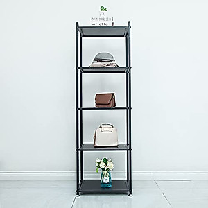 ZIOTHUM Display Shelf, 5-Tier Shelf Stand, Black Metal Thin Narrow Tall Large Corner Shelf Bookshelf Freestanding for Bedroom Shop Commercial Retail Storage(19.7x15.7x63)…