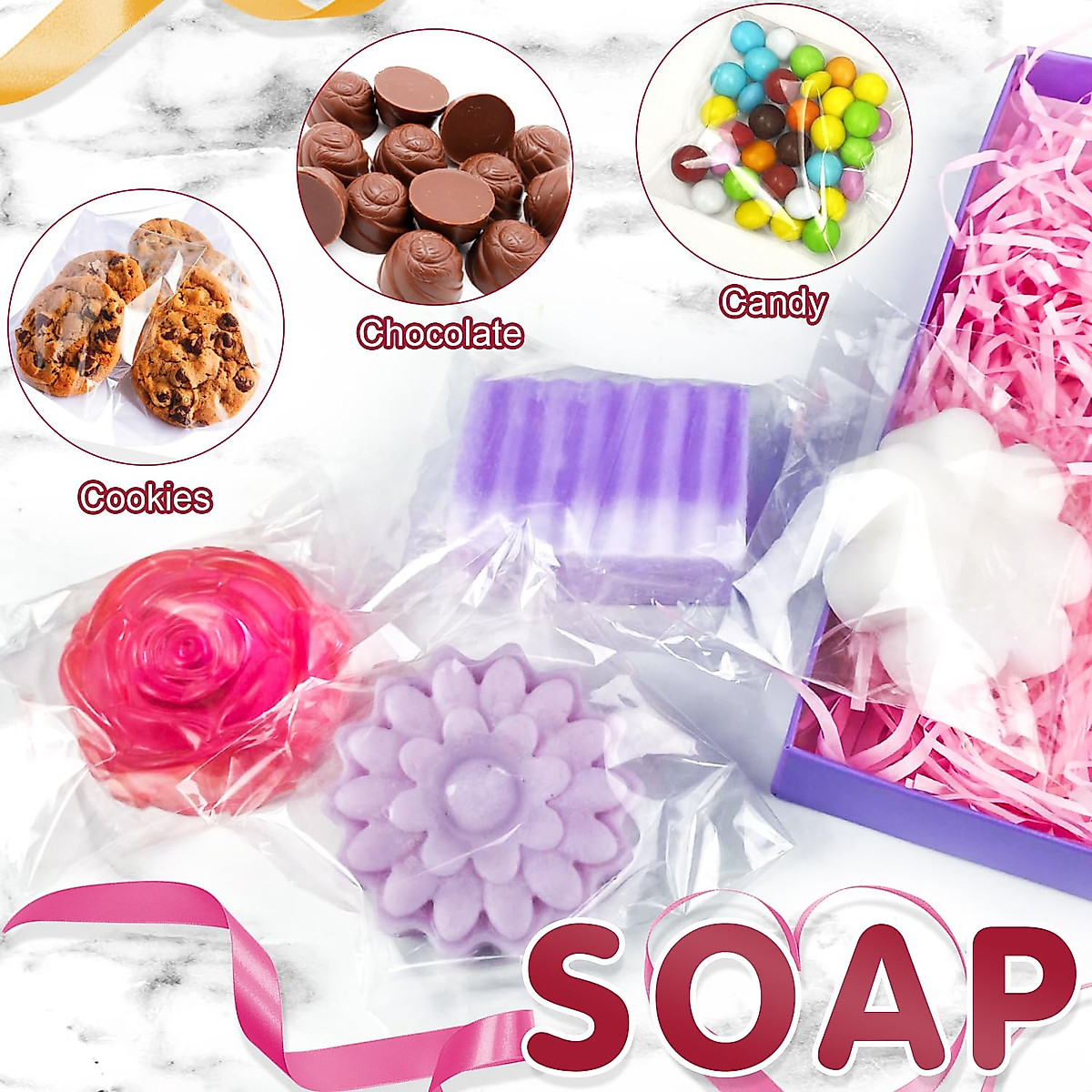 Walfos Clear Cellophane Bags, 4x6 Inch Transparent Soap Bags, Soap Wrappers for Homemade Soap Craft Gift Box Suitable for Packaging Gift & Cookies, Candy etc(200pcs