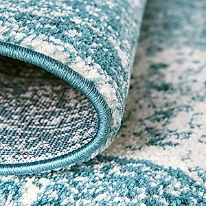 Unique Loom Bromley Collection Vintage, Medallion, Country, Traditional, Border Area Rug, 8 ft x 10 ft, Turquoise/Ivory