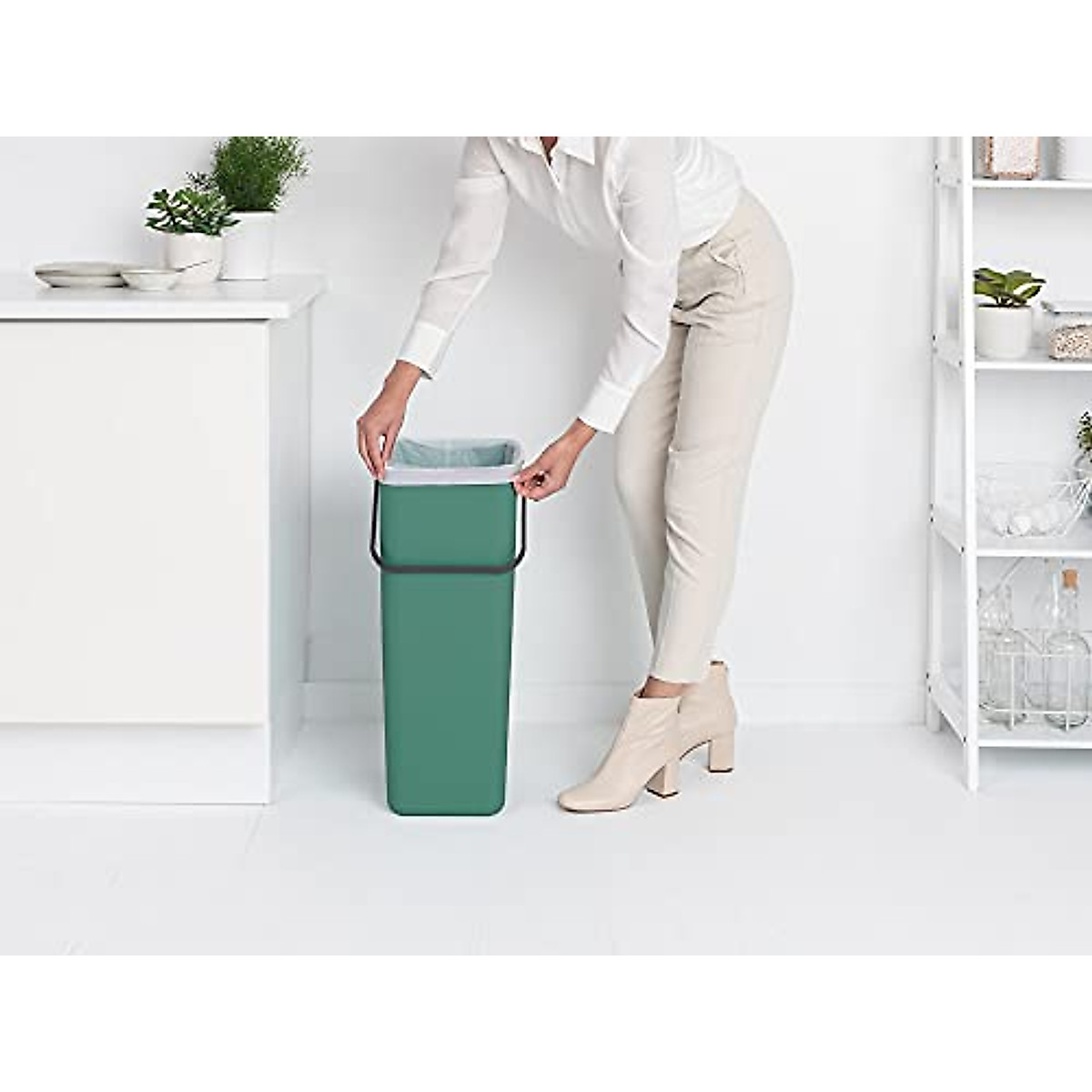 Brabantia Sort & Go Kitchen Recycling/Garbage Trash Can (10.6 Gal/Fir Green) Large Refuse Organiser with Handle & Removable Lid, Easy Clean, PerfectFit Bags Included