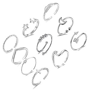 Dcfywl731 Stackable Rings for Women Trendy Stuff Knuckle Ring Cute Adjustable Arrow Knot Wave Star Moon Rings Set Jewelry Gifts Stocking Stuffers for Christmas Gifts 2024