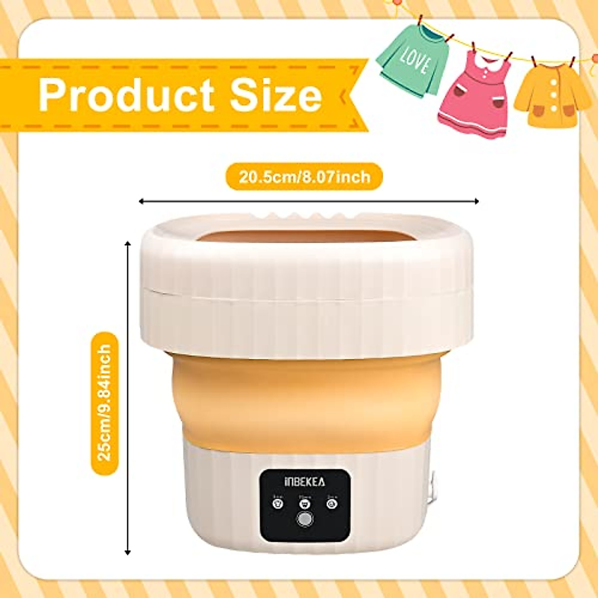 VAIPI Folding Washing Machine Mini Portable Clothes Washer and Dryer Small Bucket Washer with Touch Screen and Drain Basket for Camping, Apartments, RV Travel,Underwear - Include Use Manual (13.2 lbs)