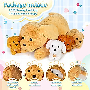 KMUYSL Puppy Stuffed Animals Toys for Ages 3 4 5 6 7 8+ Years Old Kids - Mommy Dog with 4 Baby Puppies in Her Tummy, Idea Xmas Birthday Gifts for Baby, Toddler, Girls, Boys