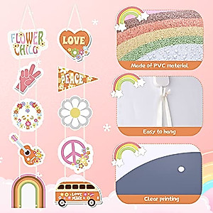 Two Groovy Party Decorations Hippie Door Sign 60s Theme Porch Banner Garland Retro Boho Wall Hanging Photo Prop Backdrop Rainbow Daisy Flower Decor for Girls Birthday Baby Shower Favors Supplies