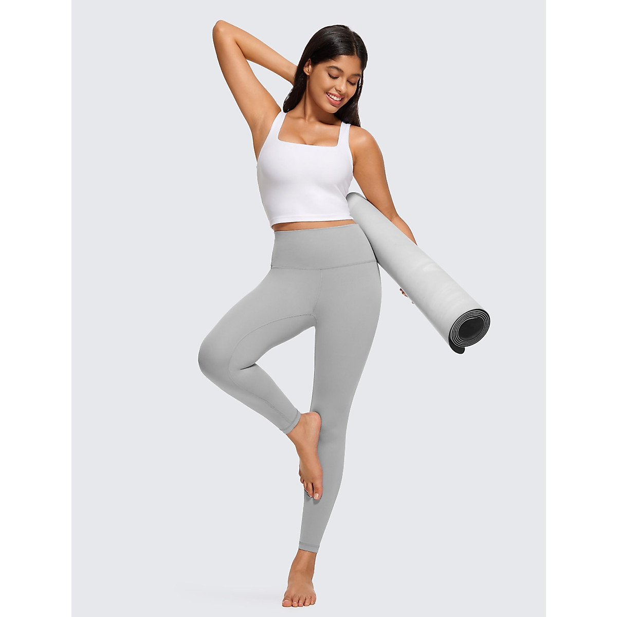 CRZ YOGA Butterluxe Womens Square Neck Longline Sports Bra - Workout Crop Tank Tops Padded with Built in Shelf Yoga Bra White Medium