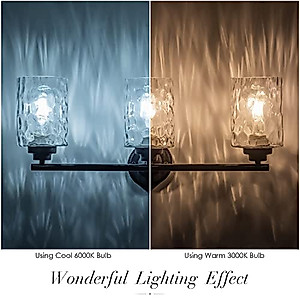 brfaixla Modern Matte Black Bathroom Vanity Lights Fixtures 24 Inch 3-Light Hammered Glass Industrial Sconces Wall Lamp Lighting for Bath Mirror Bedroom Makeup Desk Living Room Kitchen Porch Hotel