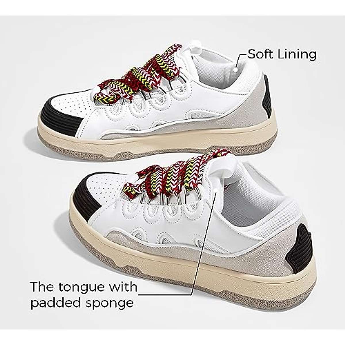 LUCKY STEP Women's Fashion Classic Leopard Leather Suede Sneakers Platform Casual Walking Tennis Club Flat Double Lace up Shoe(White,9B(M) US)