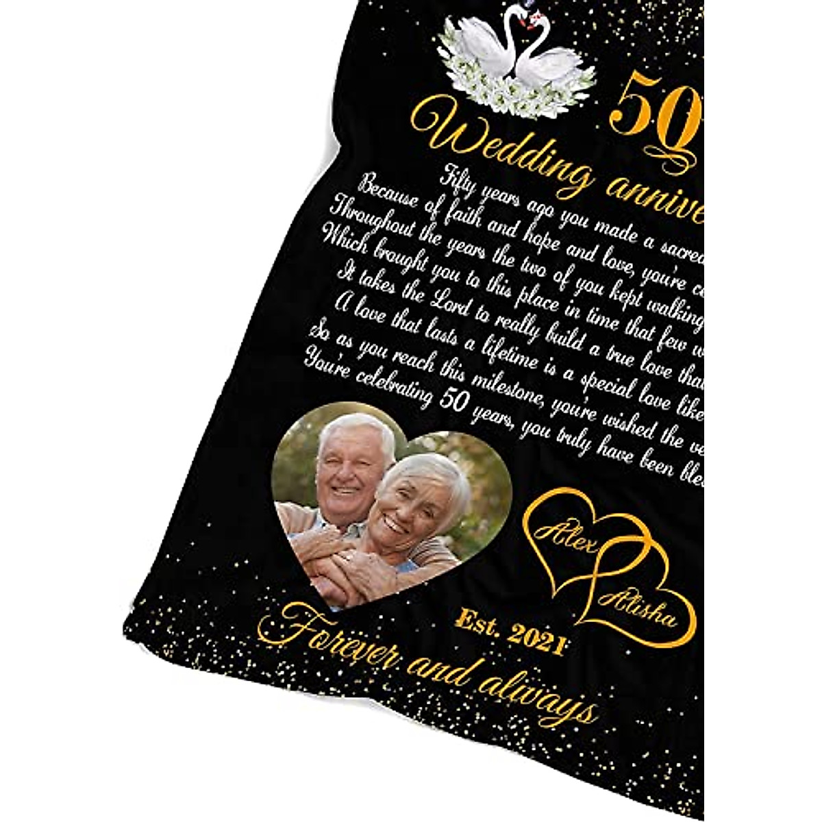 Personalized Golden Wedding Throw Blanket Custom Photo 50th Wedding Anniversary Blanket for Wife Husband Happy 50th Anniversary Wedding Gifts for Parents