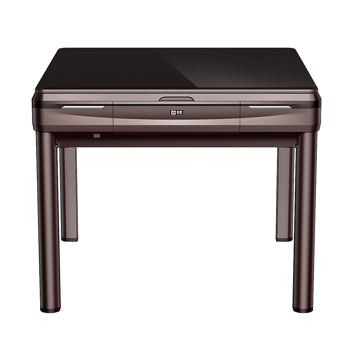 TRYHO 宣和电动麻将桌 Dark Brown Walnut Simple Style 4-Legged Automatic Mahjong Table with 40mm Numbered Tiles (Green+Blue) Hard Tabletop Cover All Style Fit No More Shuffling,More Rounds