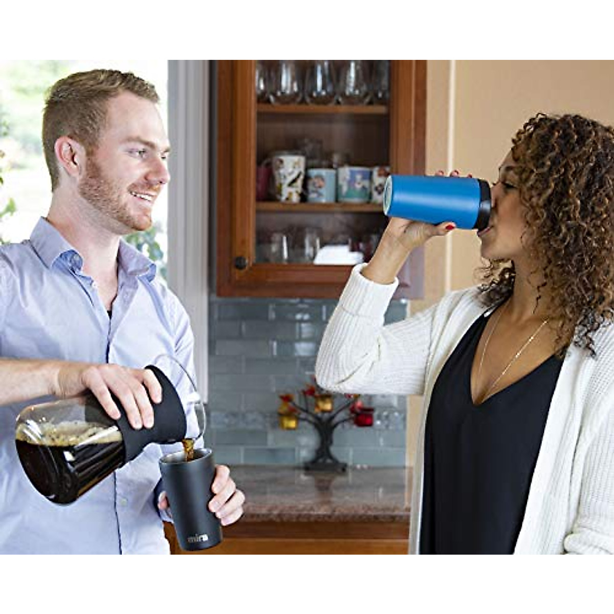 MIRA 2 Pack of 12 oz Stainless Steel Insulated Coffee Travel Mug for Coffee, Tea - Press Lid Tumbler - Vacuum Insulated Coffee Thermos Cup Keeps Hot or Cold - Black