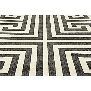 Unique Loom Athens Collection Classic Geometric Modern Border Design Area Rug, 7 ft x 10 ft, Black/Beige