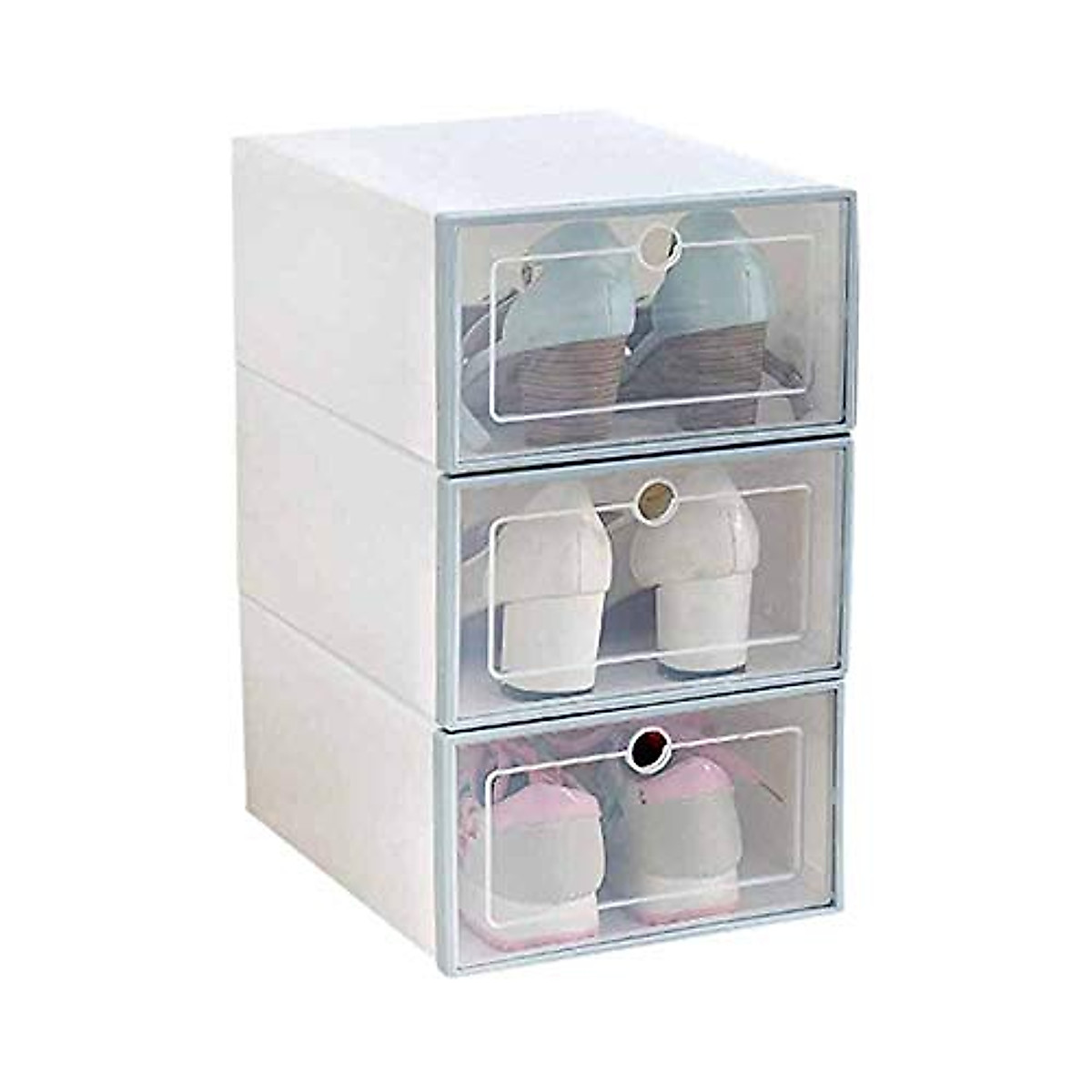 TAZSJG Stackable Shoe Storage,Multifunction Unisex Transparent Shoes Storage Box with Cover 34x24x13cm