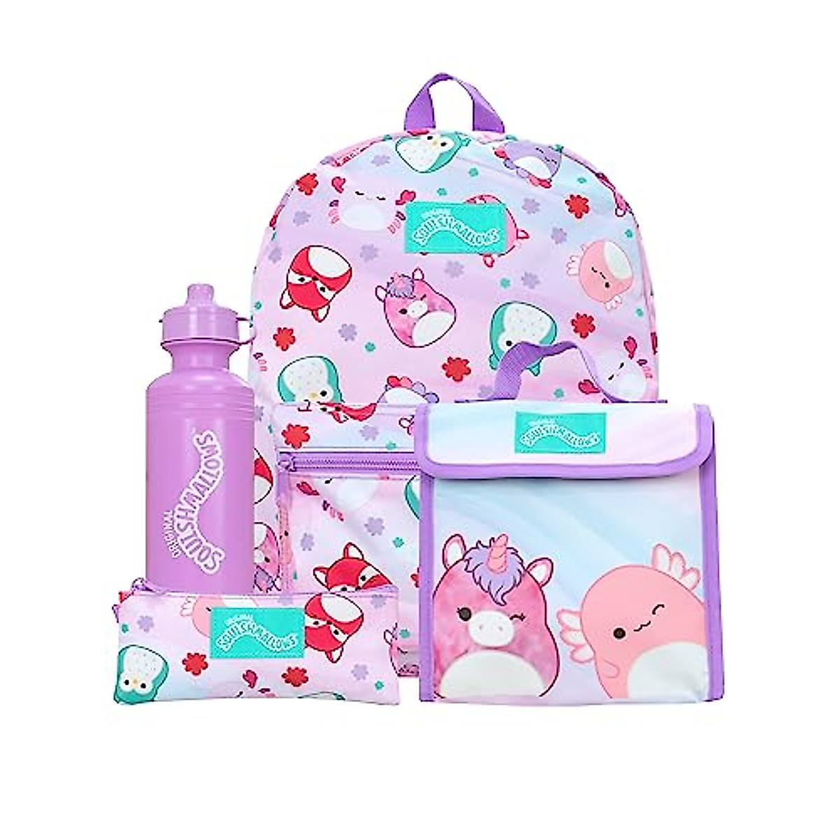Squishmallows School Bag 4 Piece Set | Kids Backpack And Lunch Bag Set With Pencil Case And Water Bottle | Children's Backpacks | Official Merchandise
