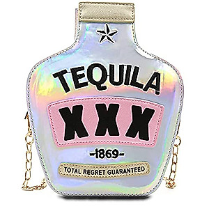 Fozehlad Women Cute Sequins Crossbody Bags Tequila Bottle Shaped Shoulder Handbags Elegant Evening Purse for Girls
