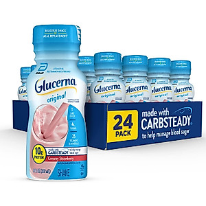 Glucerna Nutritional Shake, Diabetic Drink to Support Blood Sugar Management, 10g Protein, 180 Calories, Creamy Strawberry, 8-fl-oz Bottle, 24 Count