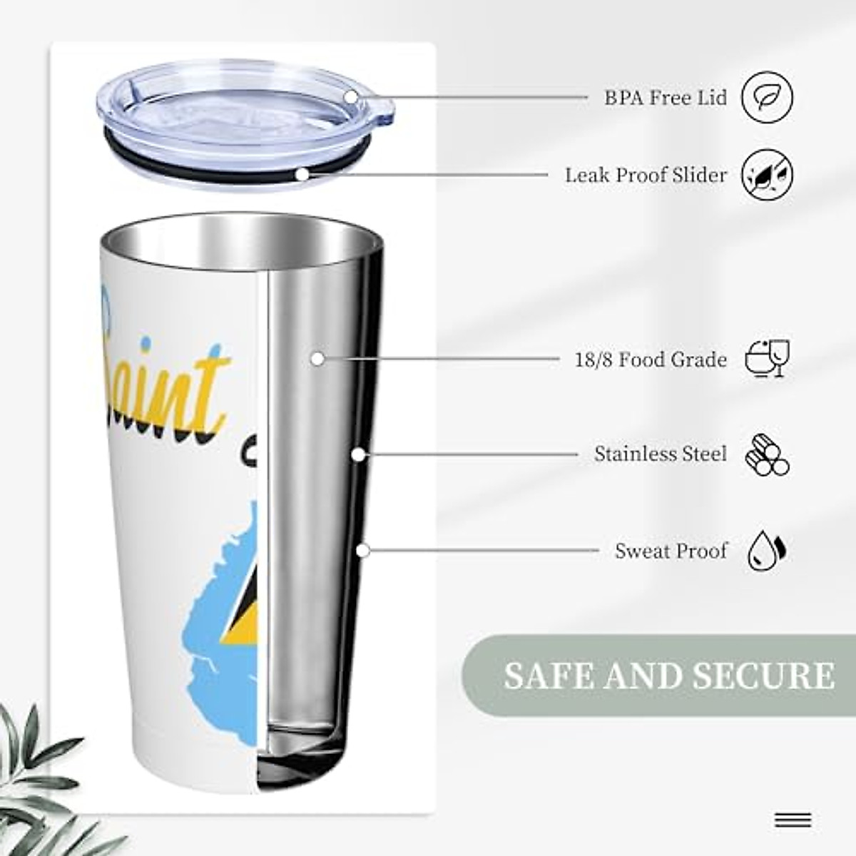 VKKOEWL Saint Lucian Lucia Island Caribbean Stainless Steel Insulated Tumbler 20 Oz Travel Water Bottle Coffee Mug Drink Cup With Lid Straw