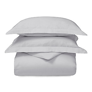 Superior 300 Thread Count Cotton Duvet Cover Bed Set, Luxury Ultra-Soft Modern Solid Lightweight, 3 Piece Bedding Set, Included: One Duvet Cover and Two Pillowshams, Full/Queen, Light Grey