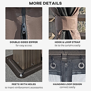 Outsunny 10' x 12' Hardtop Gazebo with Curtains and Netting, Permanent Pavilion Metal Double Roof Gazebo Canopy with Aluminum Frame and Hooks, for Garden, Patio, Backyard, Dark Brown