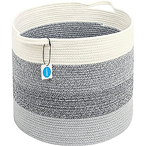 Casaphoria Cotton Rope Storage Basket for Organizing,Round Blanket Basket Living Room,Woven Laundry Basket with Handles for Bathroom Bedroom,Stripe Woven Cotton Laundry Hamper,Gradient Gray