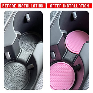 BEYPOVK Car Cup Holder Coaster, 4 Pack Universal Auto Anti Slip Cup Holder Insert Coaster, Silicone Coaster Car Interior Accessories (Pink)