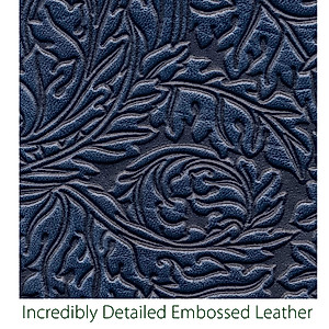 Oberon Design Acanthus Leaf Embossed Genuine Leather Checkbook Cover, 3.5x6.5 Inches, Navy Blue, Made in the USA