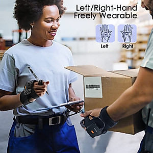 Eyoyo Wearable Glove 1D Bluetooth Barcode Scanner, Left&Right Hand Wearable,1D Finger Trigger Wireless Bar Code Reader Inventory with Retractable Lanyard Compatible with iPhone iPad Android Tablet