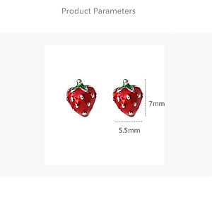 Cute Strawberry Fruits Earrings 925 Sterling Silver Small Stud Earring for Women Red Enamel Lifelike Lucky Cartilage Tragus Post Hypoallergenic Dainty Jewelry Gifts Daughter Niece