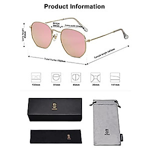 SOJOS Small Square Polarized Sunglasses for Men and Women Polygon Mirrored Lens SJ1072 with Gold Frame/Pink Mirrored Lens