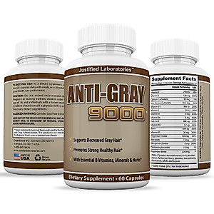 Justified Laboratories Anti Gray Hair 9000 Helps Restore Natural Hair Color 60 Capsules Per Bottle 2 Pack