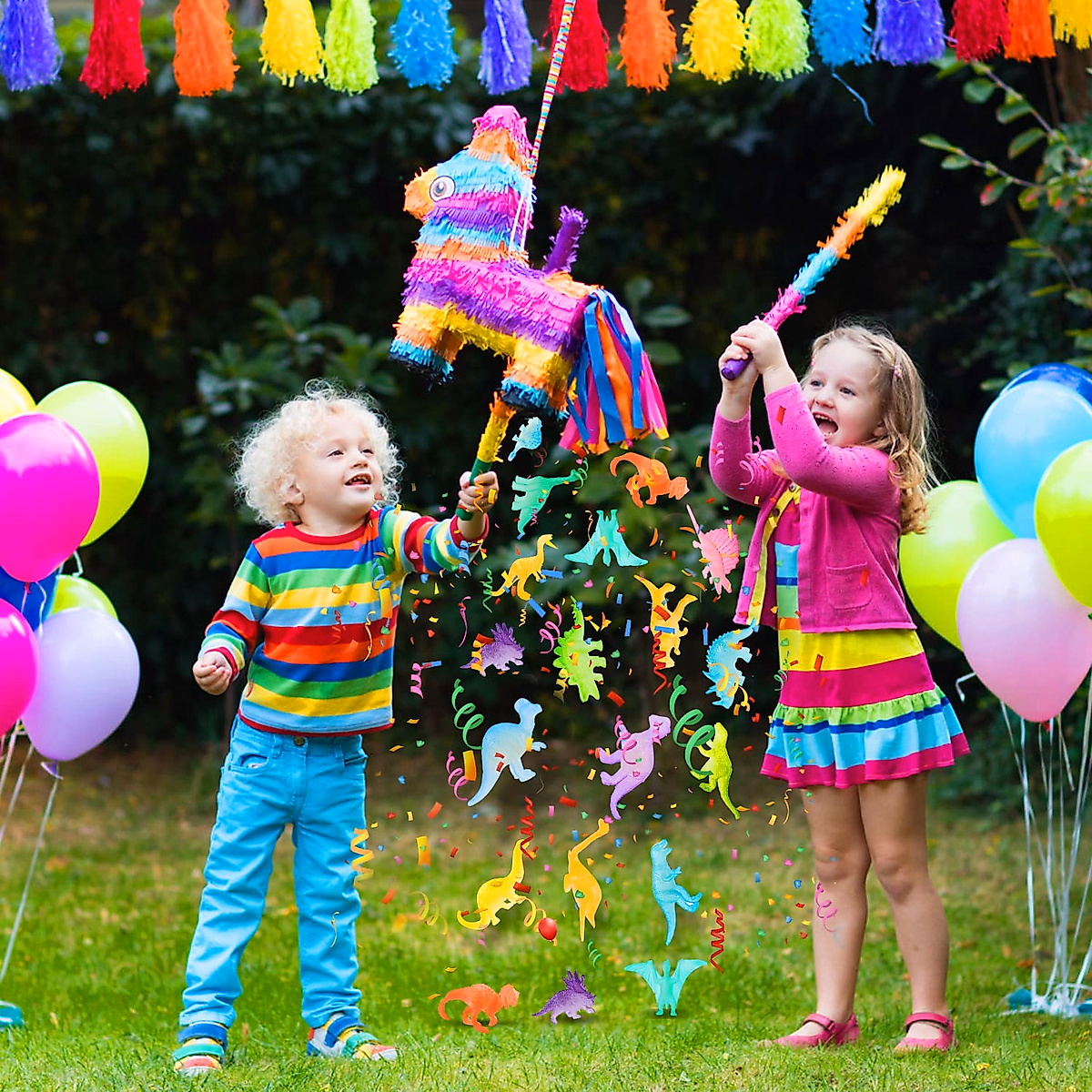 48 PCS Dinosaur Toys Glow in Dark Easter Baskes Gift Light up Decor Mini Dino Figures Birthday Party Favor Supplies Bulk Cake Topper Goodie Bag Stuffer Pinata Goody Filler Class Prize Treasure Box Kid